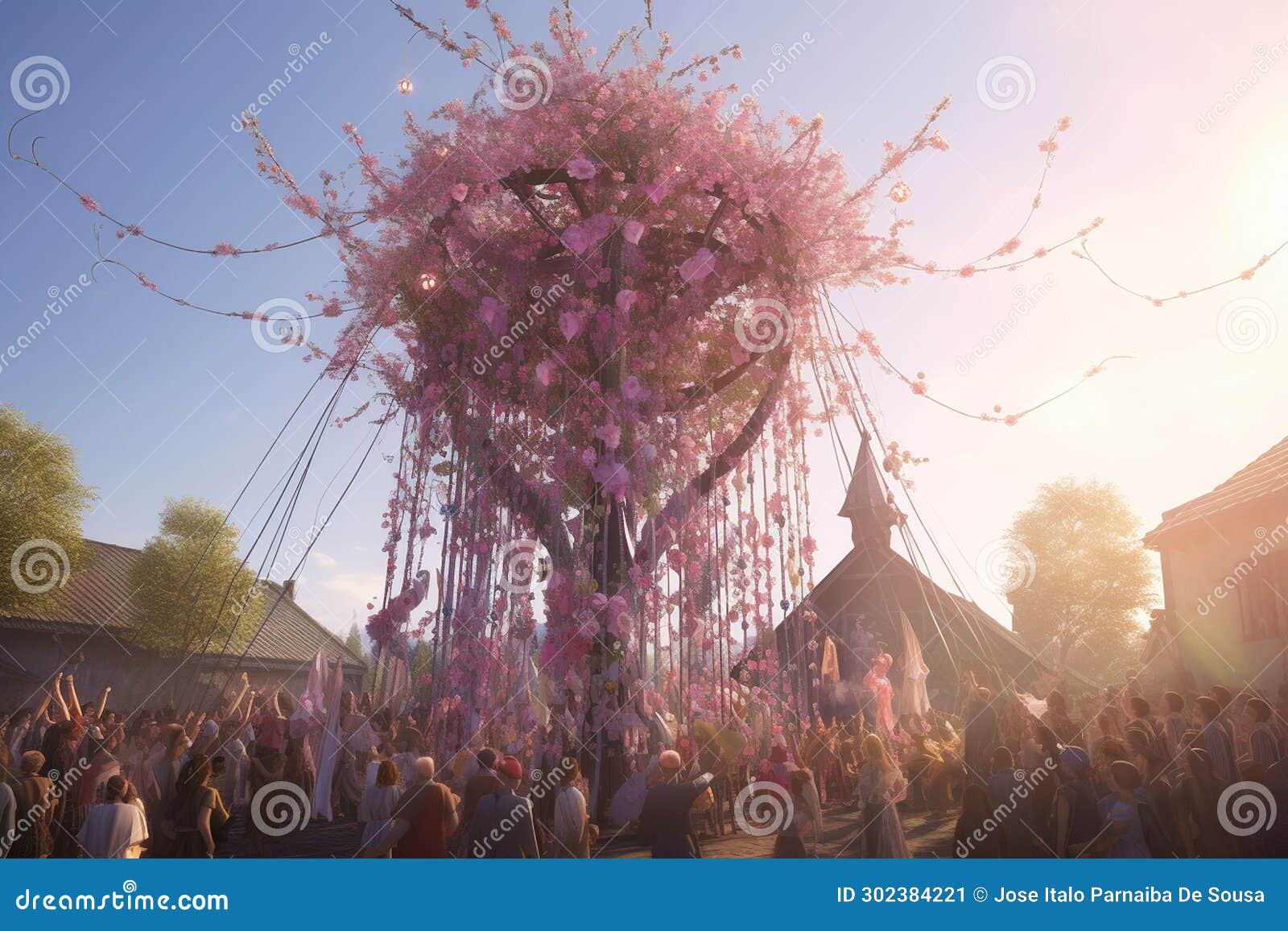 Traditional Maypole Dance Performed by a Stock Illustration ...