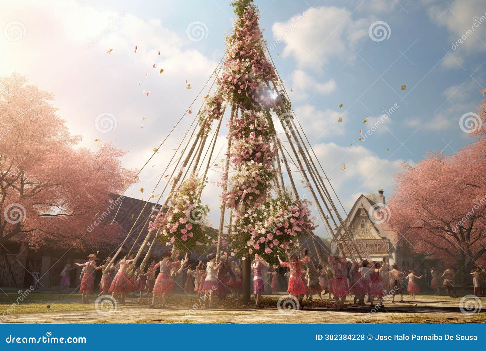 Traditional Maypole Dance Performed by a Stock Illustration ...