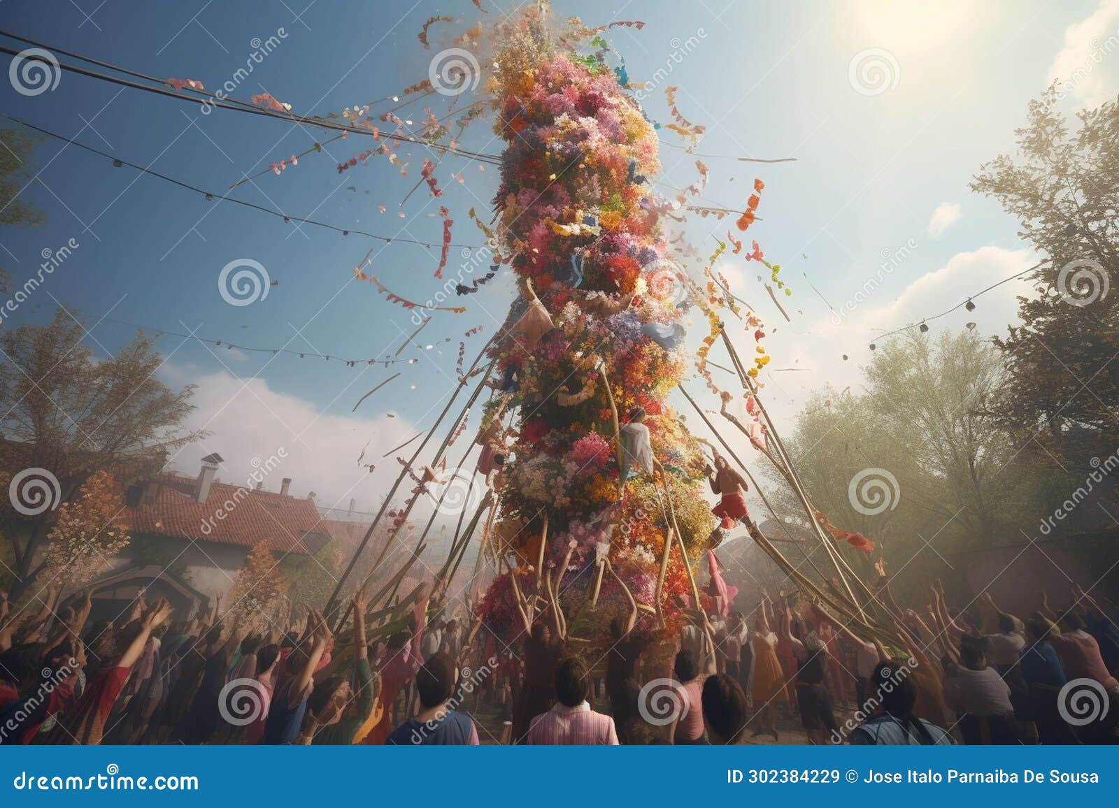 Traditional Maypole Dance Performed by a Stock Illustration ...