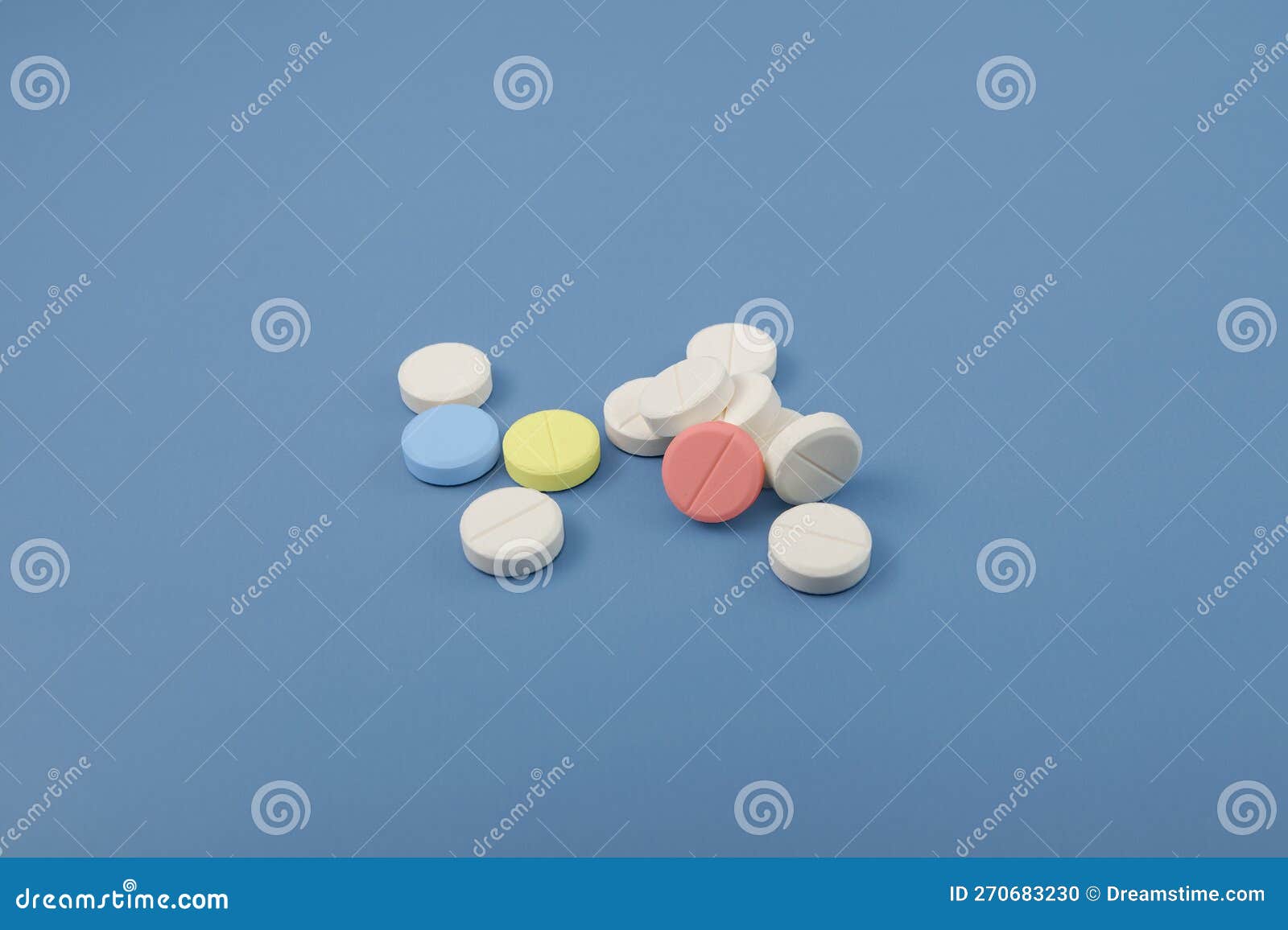 Traditional Medicine. Classic Round Tablets on Blue Background ...