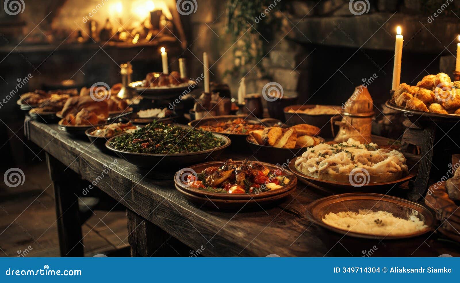 Traditional Medieval Feast Featuring Rustic Foods and Lively Ambience ...