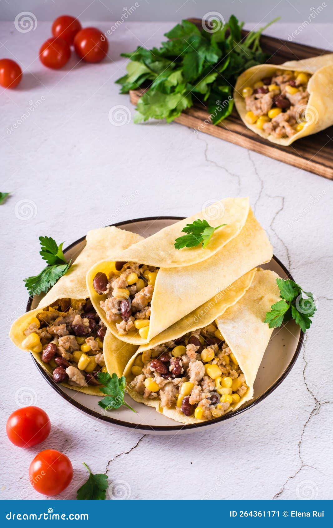Traditional Mexican Burritos with Minced Meat, Corn and Beans on a ...