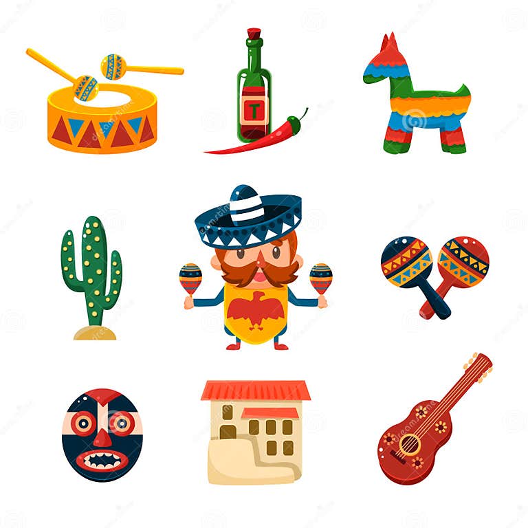 Traditional Mexican Objects Vector Illustration Stock Vector ...