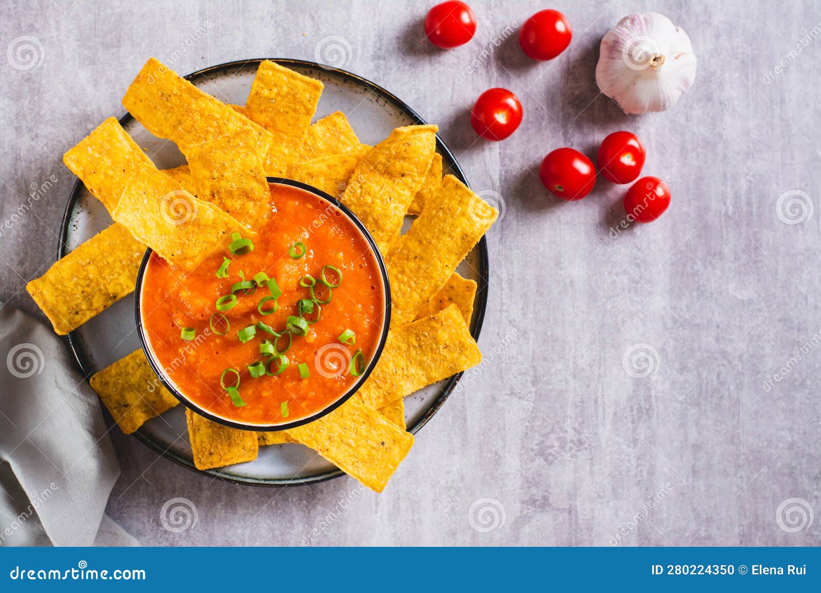 Traditional Mexican Salsa Sauce in a Bowl and Corn Chips on a Plate Top ...
