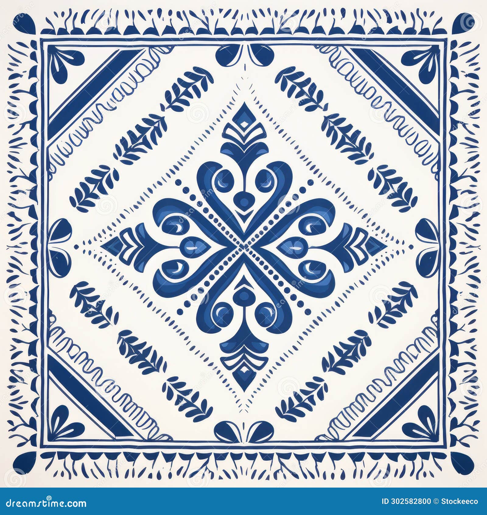 Traditional Mexican Style Blue and White Abstract Pattern Design Stock ...