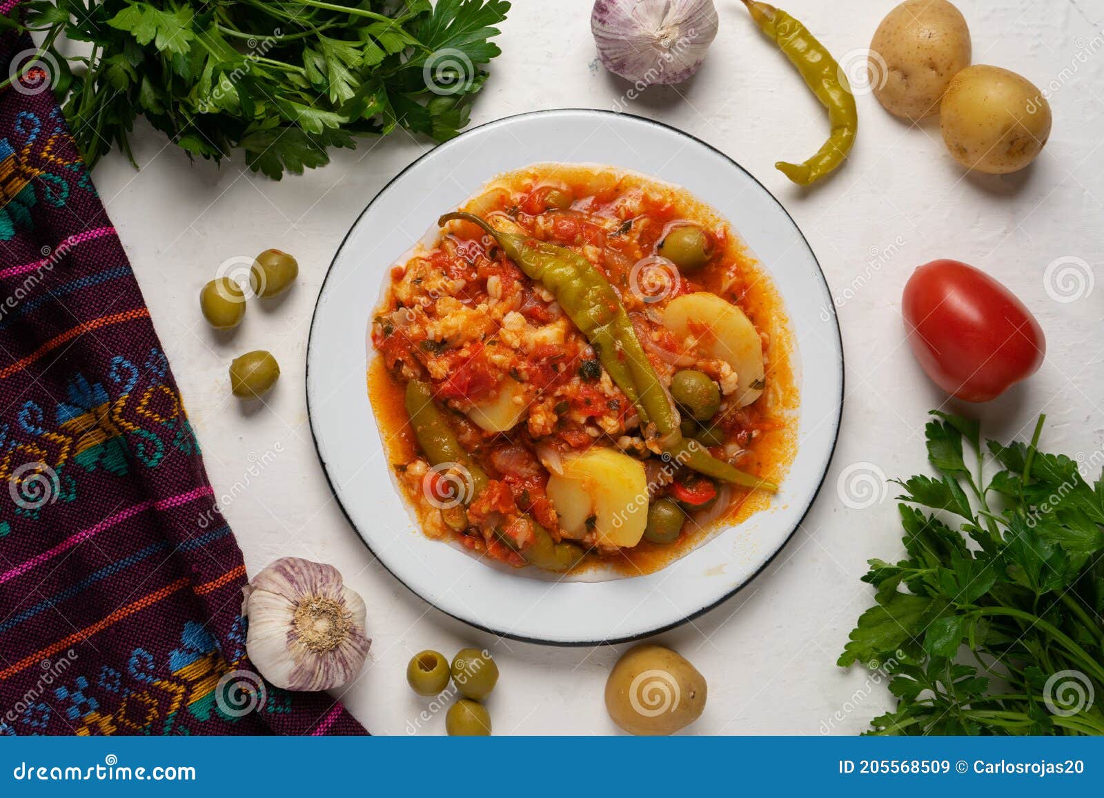 Mexican Style Cod Called a La Vizcaina on White Background Stock Image ...