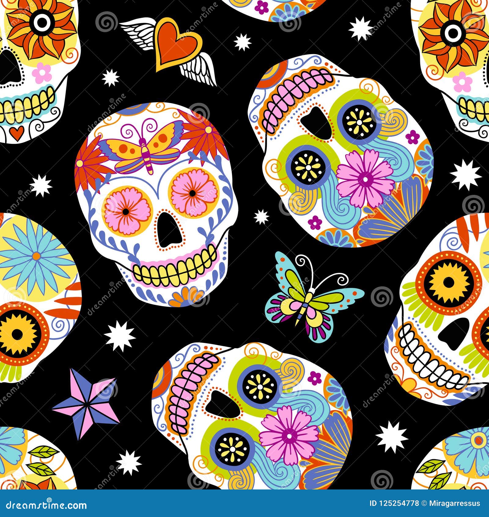 Traditional Mexican Sugar Skulls Background Stock Vector