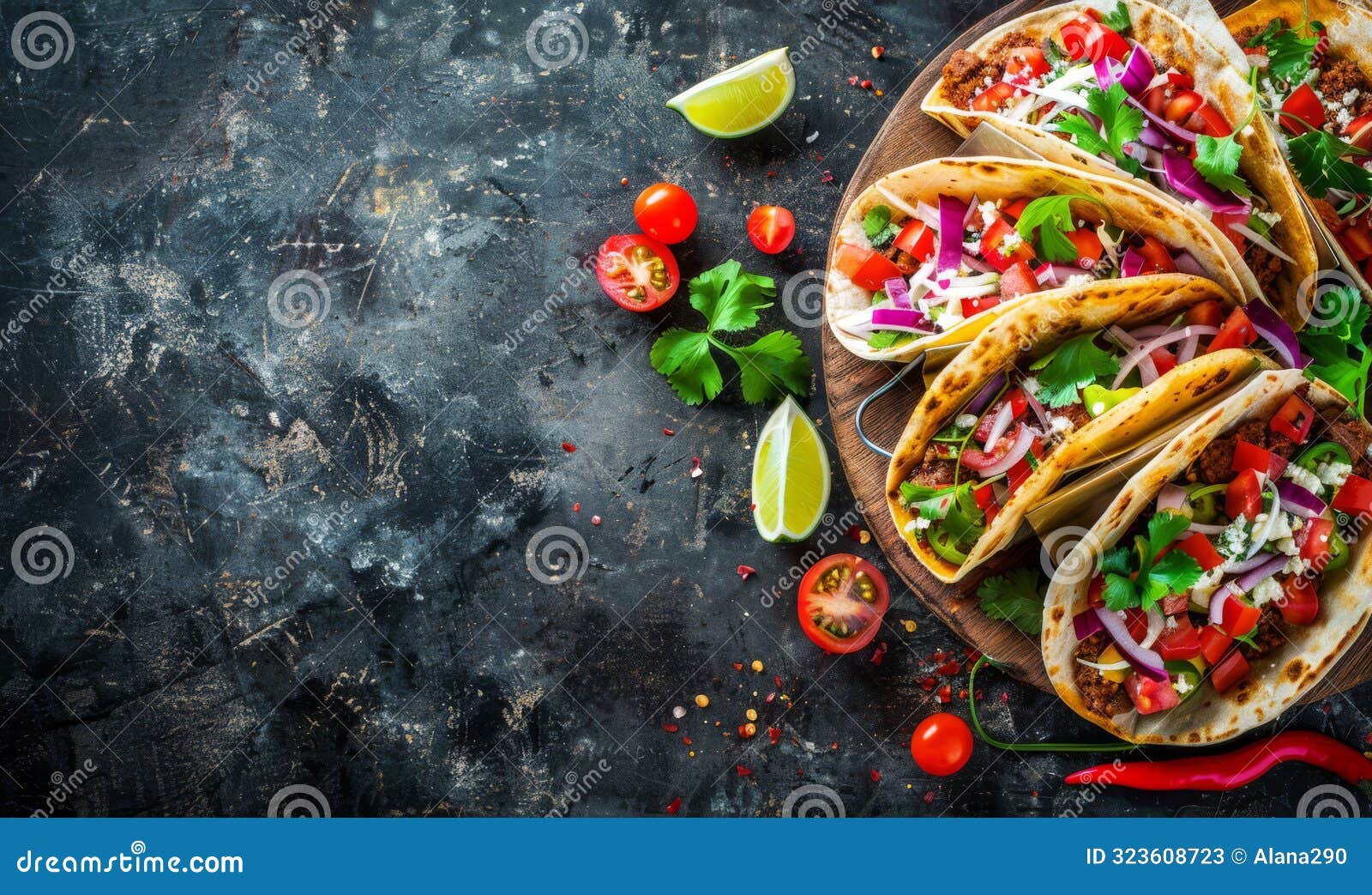 Mexican Tacos With Beef, Carnitas And Ingredients Isolated On The ...