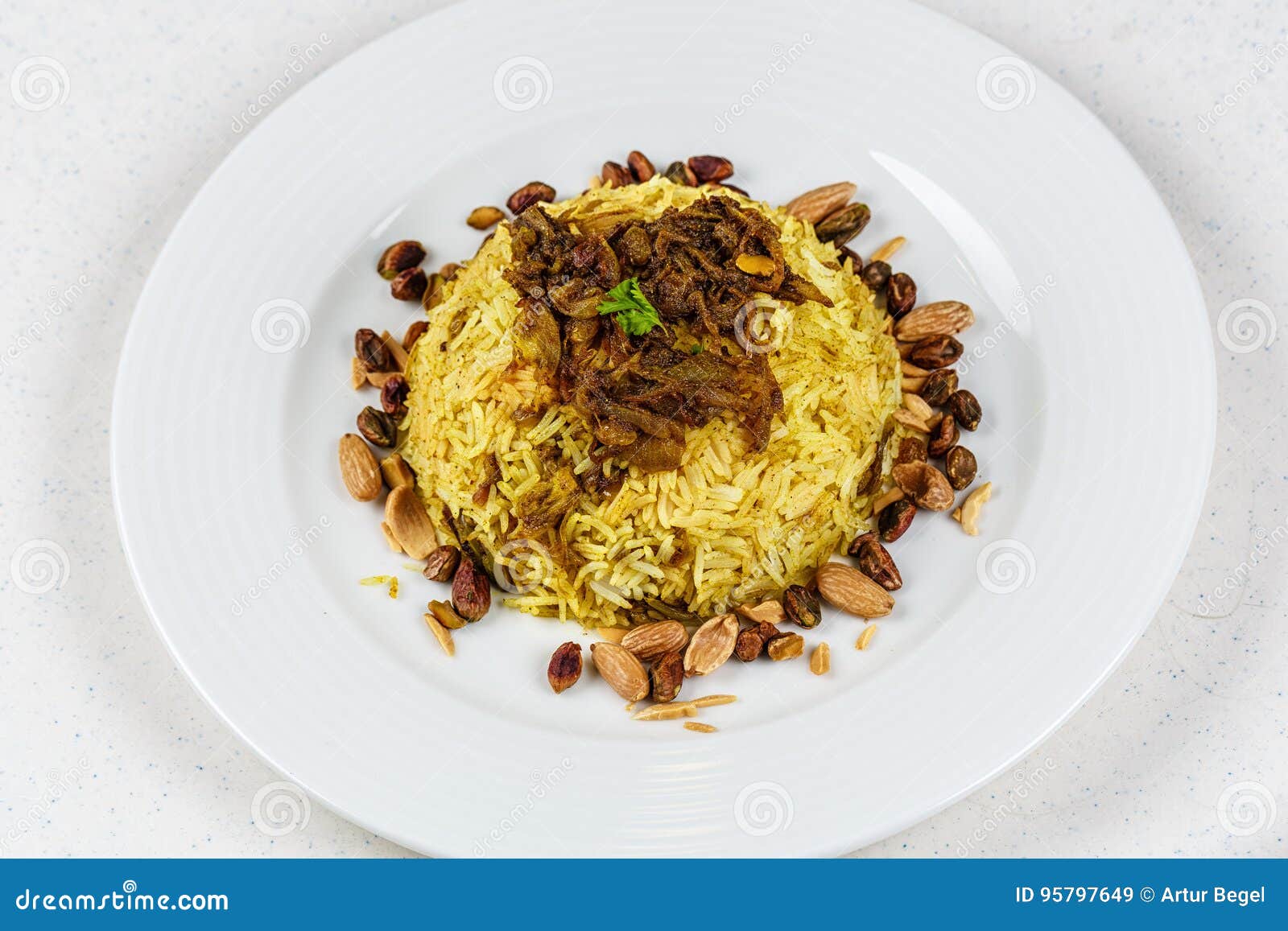 Traditional Middle Eastern Fish and Fried Rice Dish with Fried Pine ...