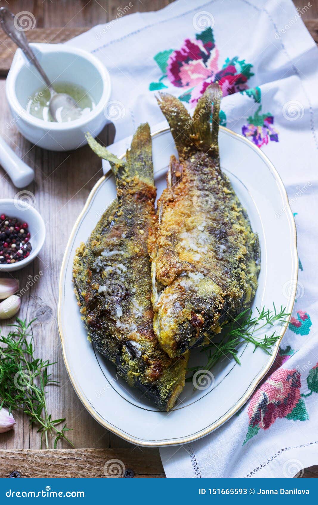 Traditional Moldovan or Romanian Dish, Fried Fish in Corn Breading ...