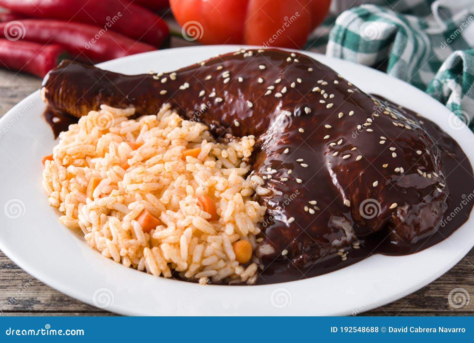 Traditional Mole Poblano with Rice Stock Photo - Image of food, spicy ...