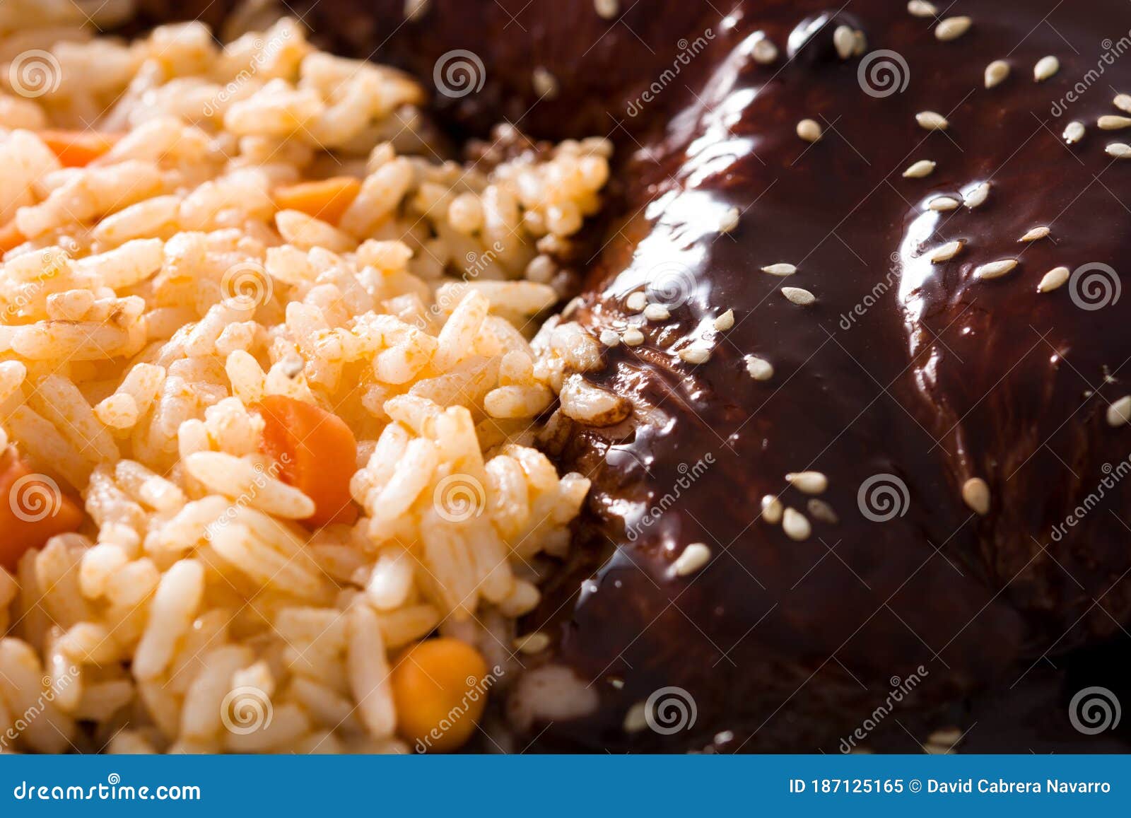 Traditional Mole Poblano with Rice Stock Image - Image of chili ...