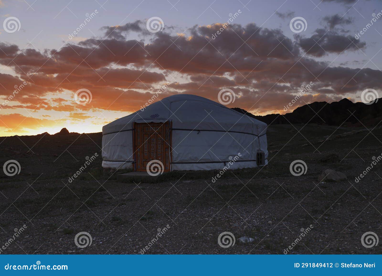 Traditional Mongolian Ger at Sunset Stock Photo - Image of nomad, clouds: 291849412
