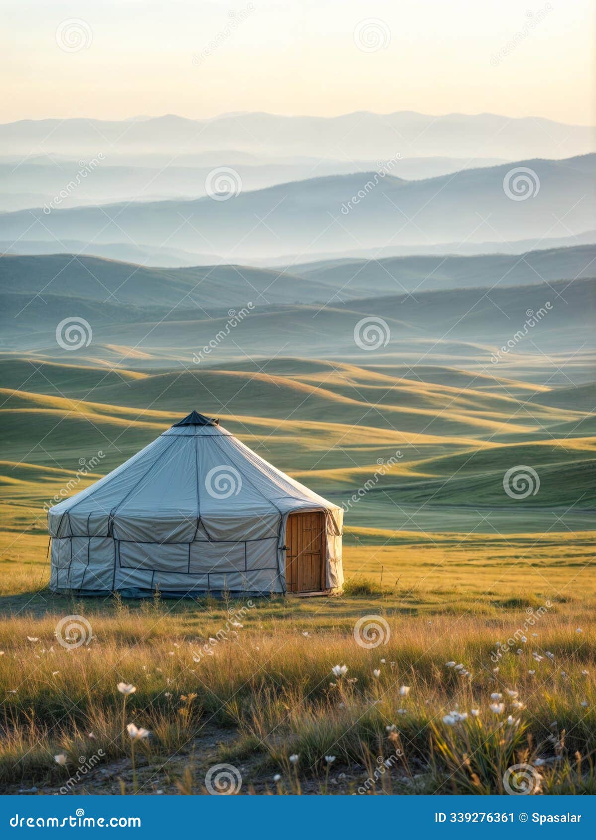 Traditional Mongolian Yurt Tent Set in the Steppe Stock Illustration ...