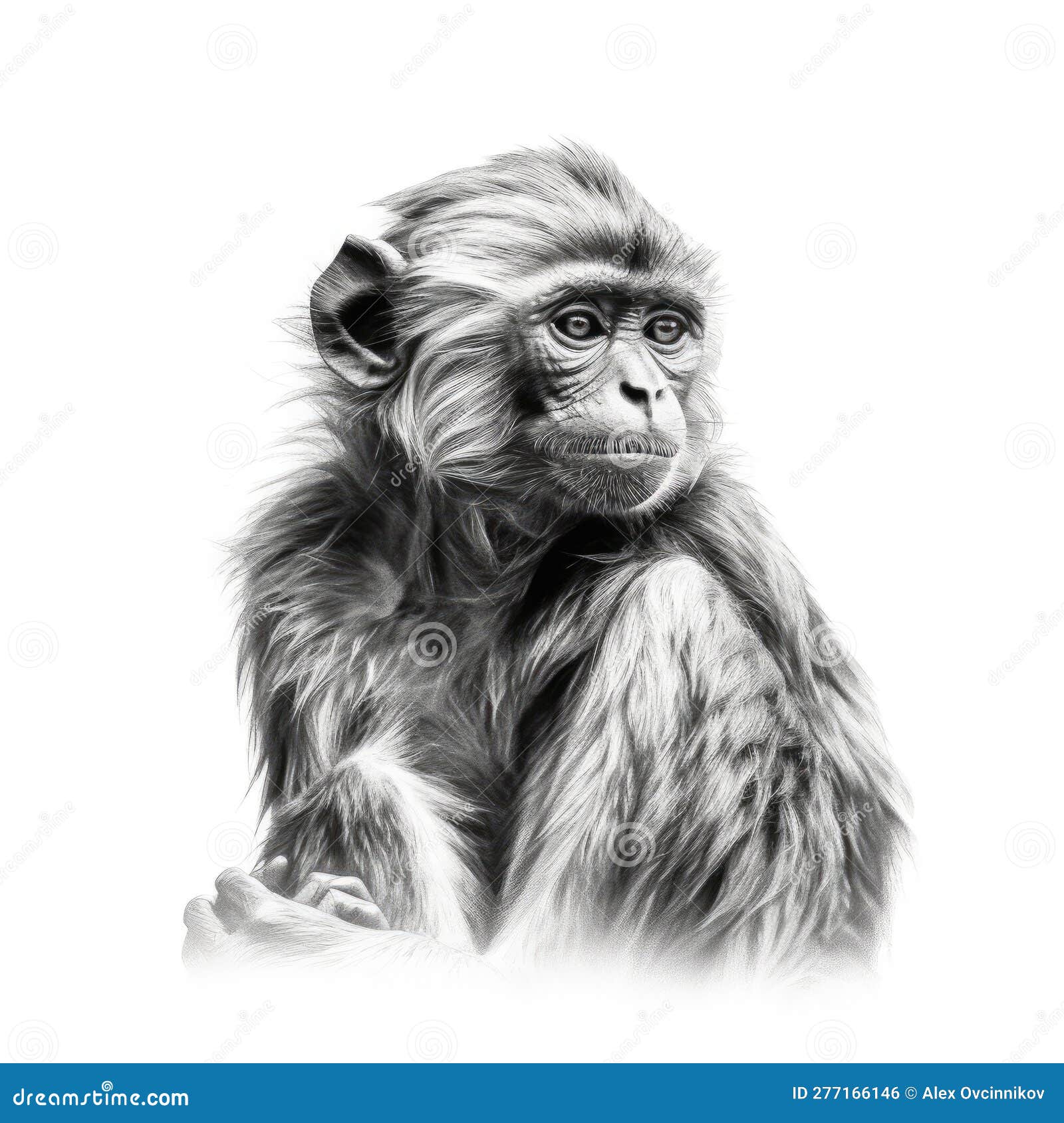 Impressionistic Realistic Blackwork Style Of A Cute Monkey On White ...