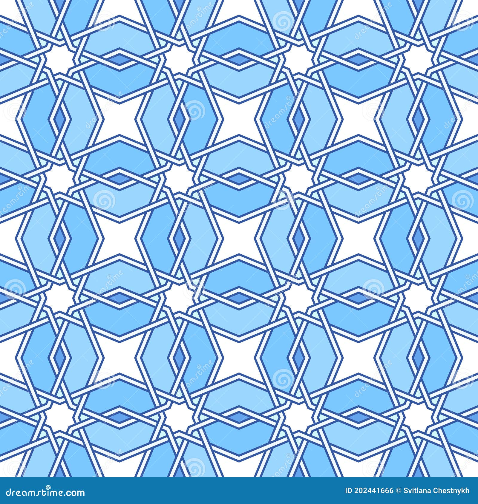 Traditional Moorish Tangled Pattern. Seamless Vector Abstract Blue and ...