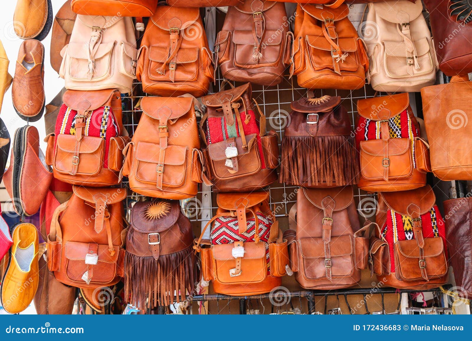 Traditional Moroccan Backpacks Made of Hand-made Leather Stock Image ...