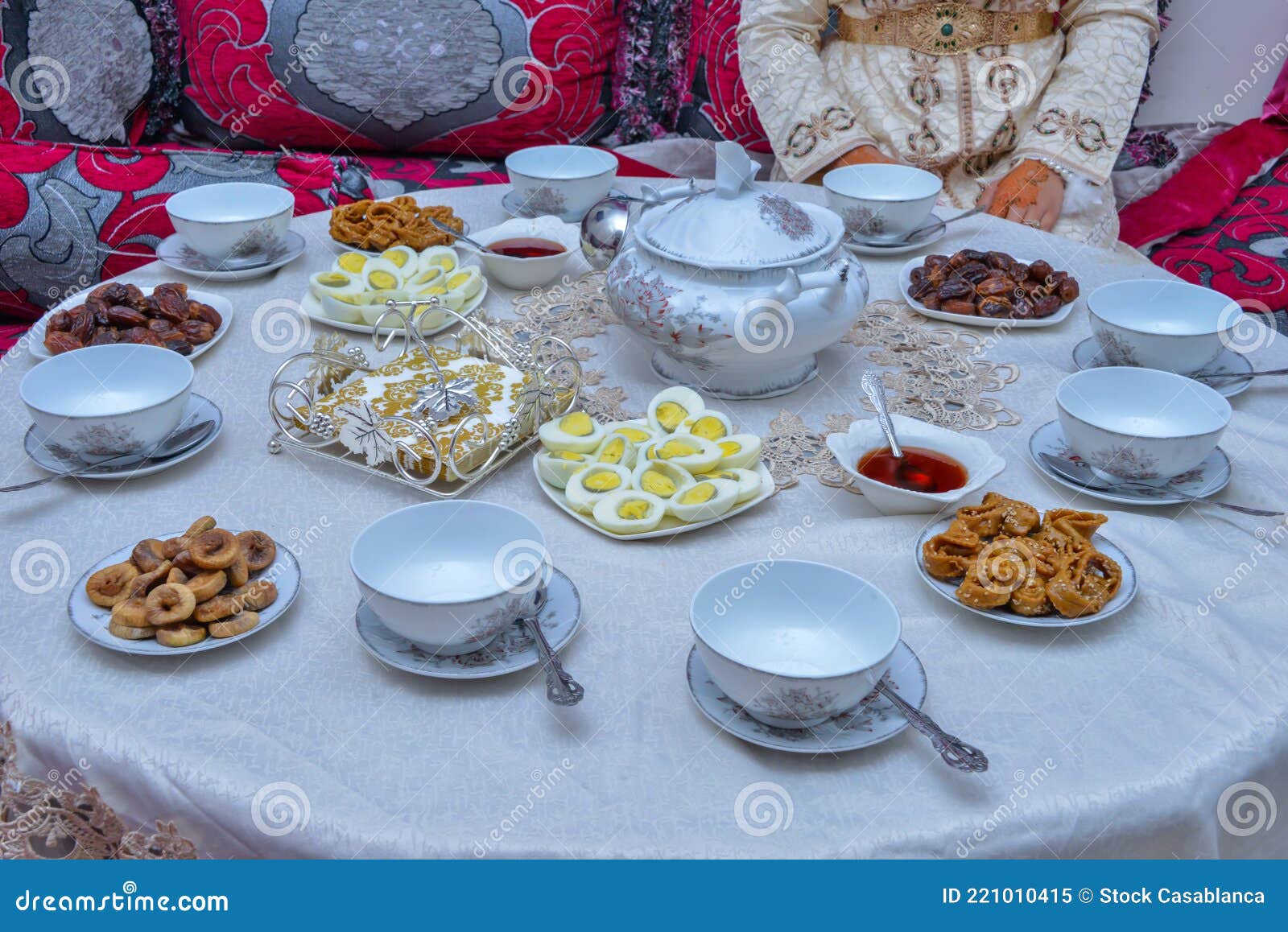 Traditional Moroccan Breakfast. Made of Eggs, Dates, Chebakia and ...
