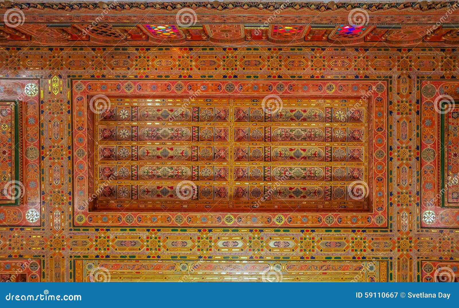 Traditional Moroccan Carved Ceiling Stock Image - Image of geometric ...