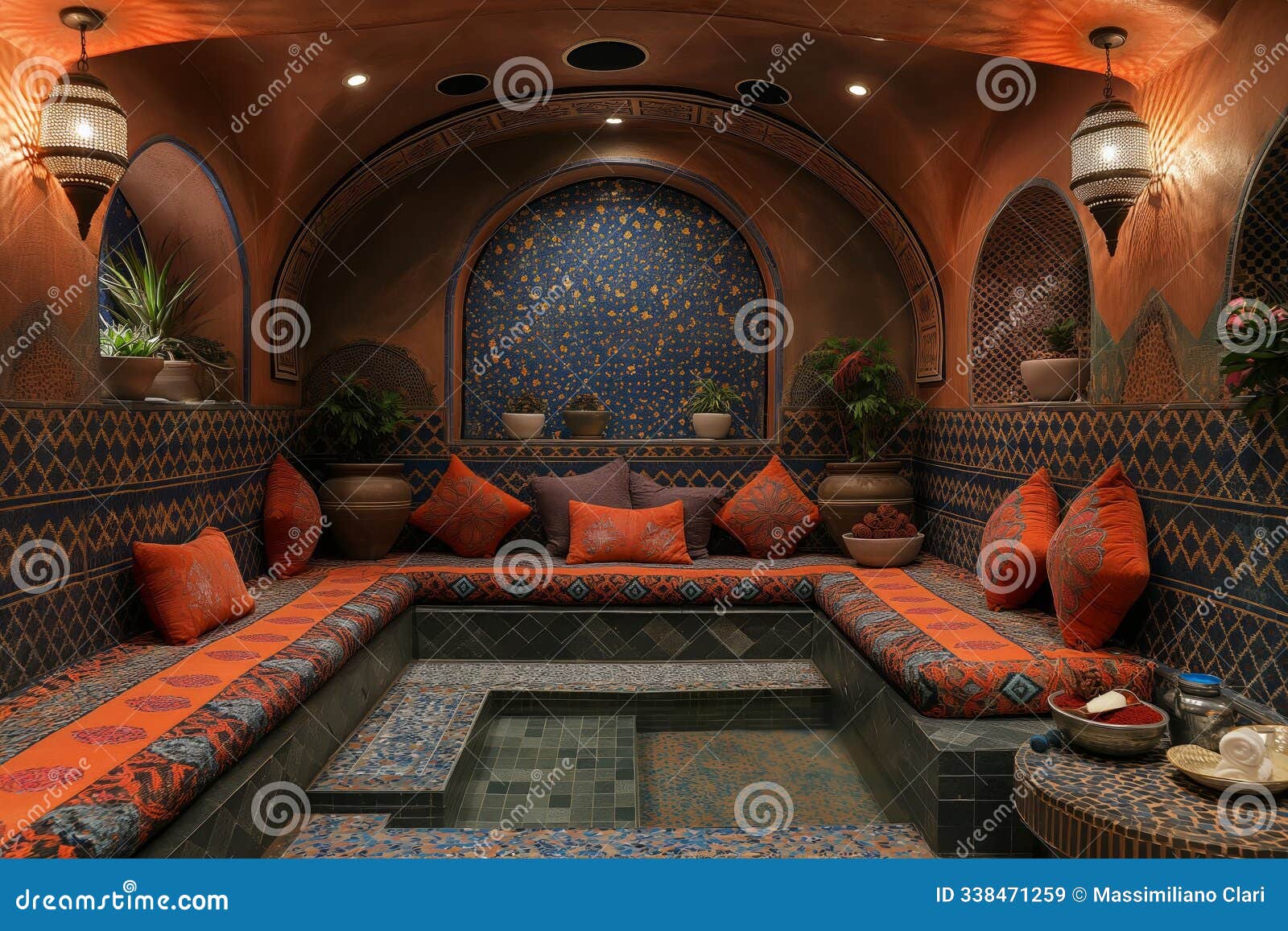 Traditional Moroccan Hammam Interior with Ornate Tiles Stock ...