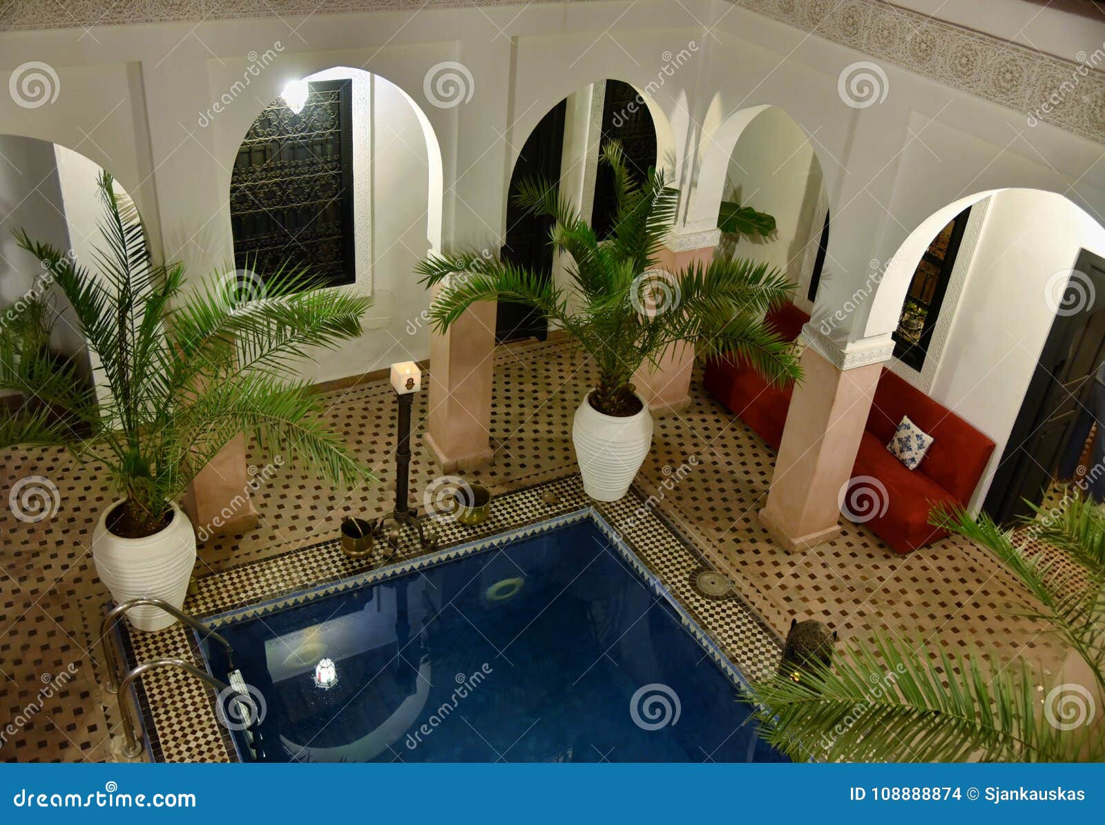Traditional Moroccan Riad Interior with a Pool Stock Photo - Image of ...