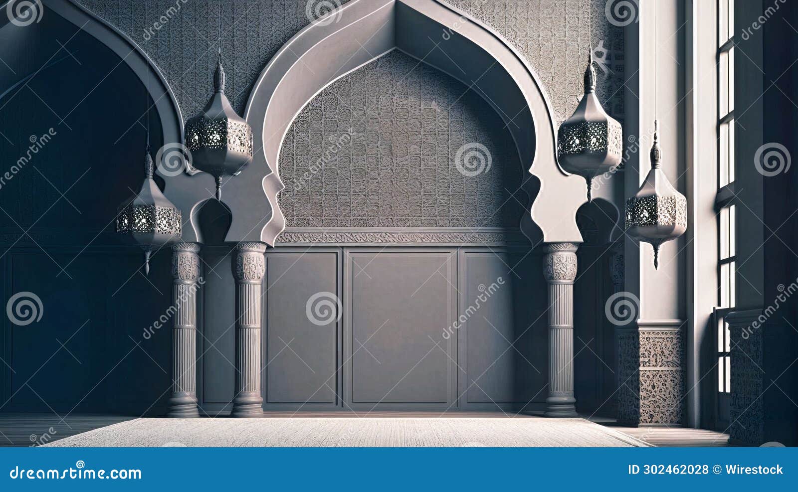 Traditional Mosque Interior Design in Gray Shades. AI-generated Stock ...
