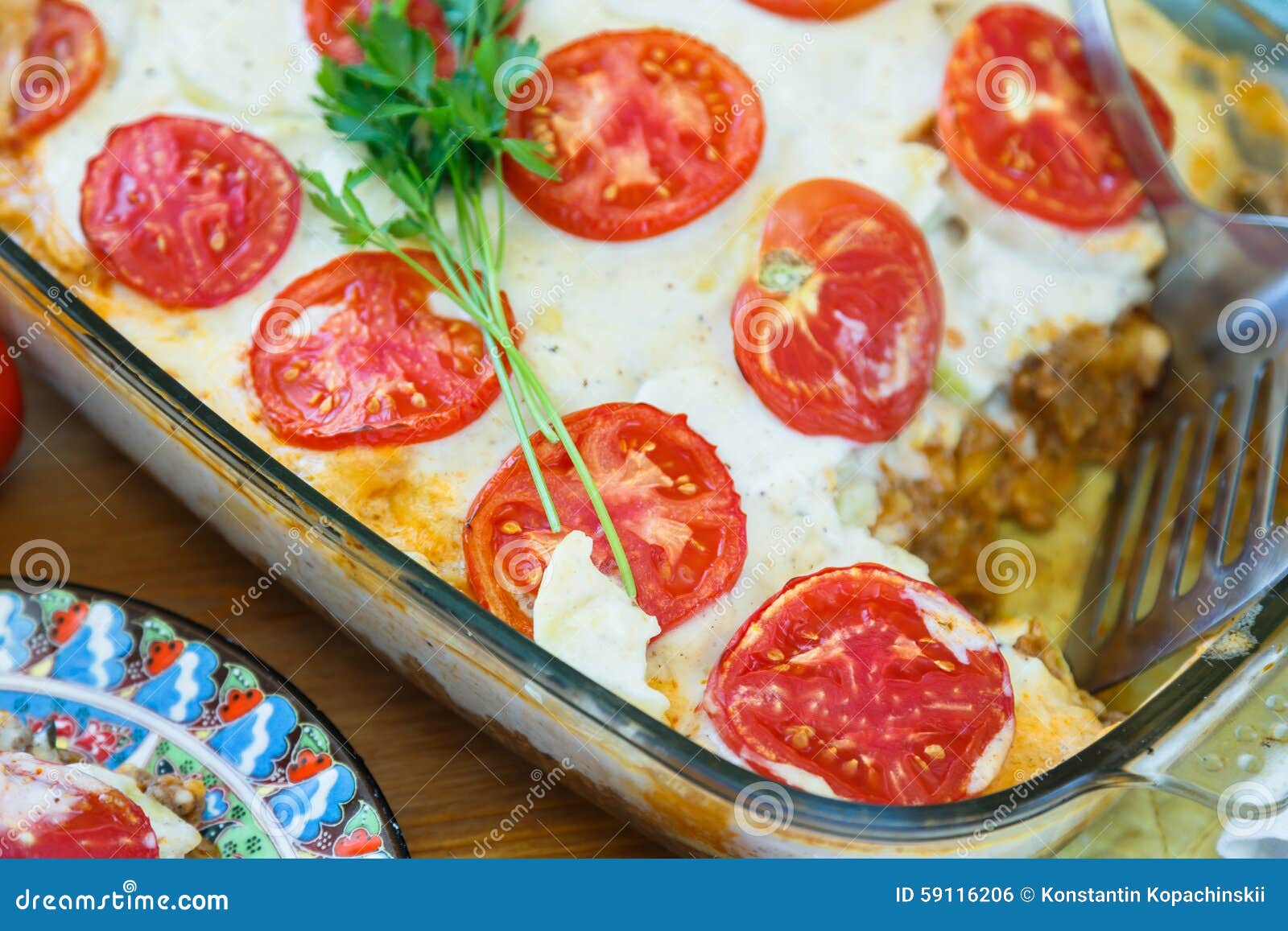 Traditional Moussaka with Eggplants, Potatoes, Minced Meat Stock Photo ...