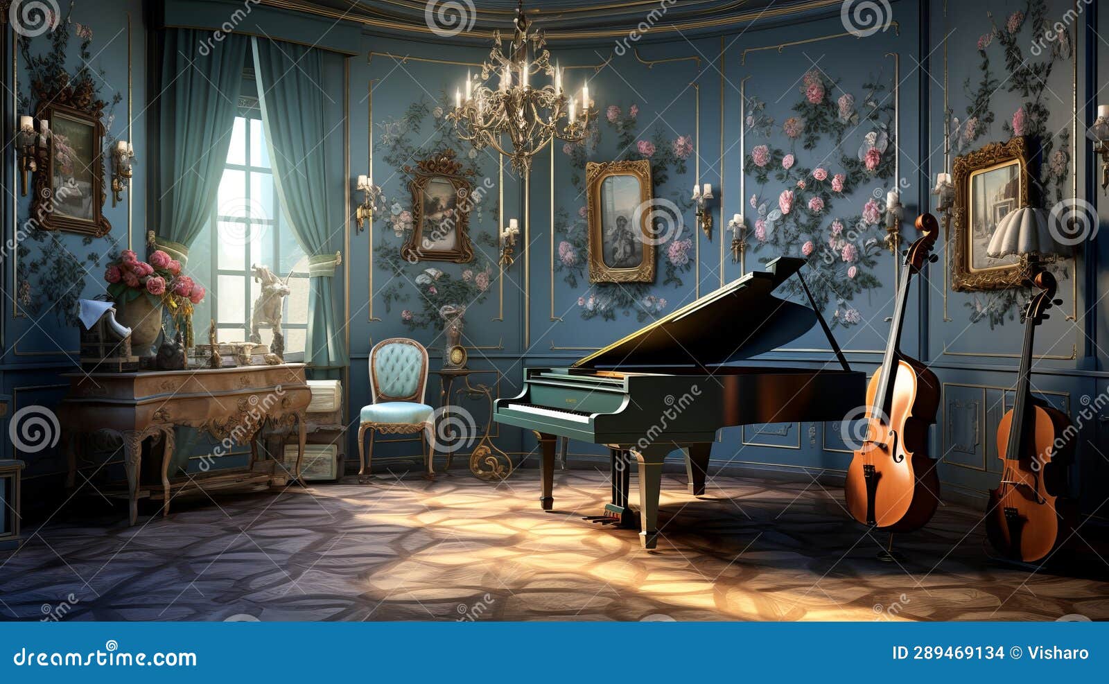 Traditional Music Room with Instruments Stock Illustration ...