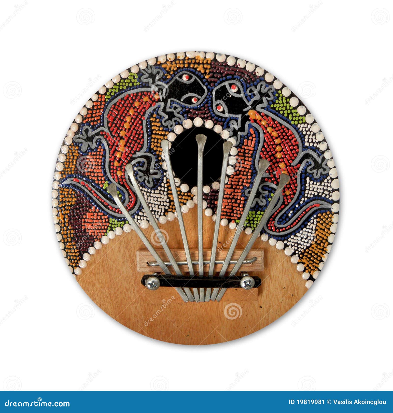 Traditional Musical Instrument Karimba With Gecko Lizard Motif. Close ...