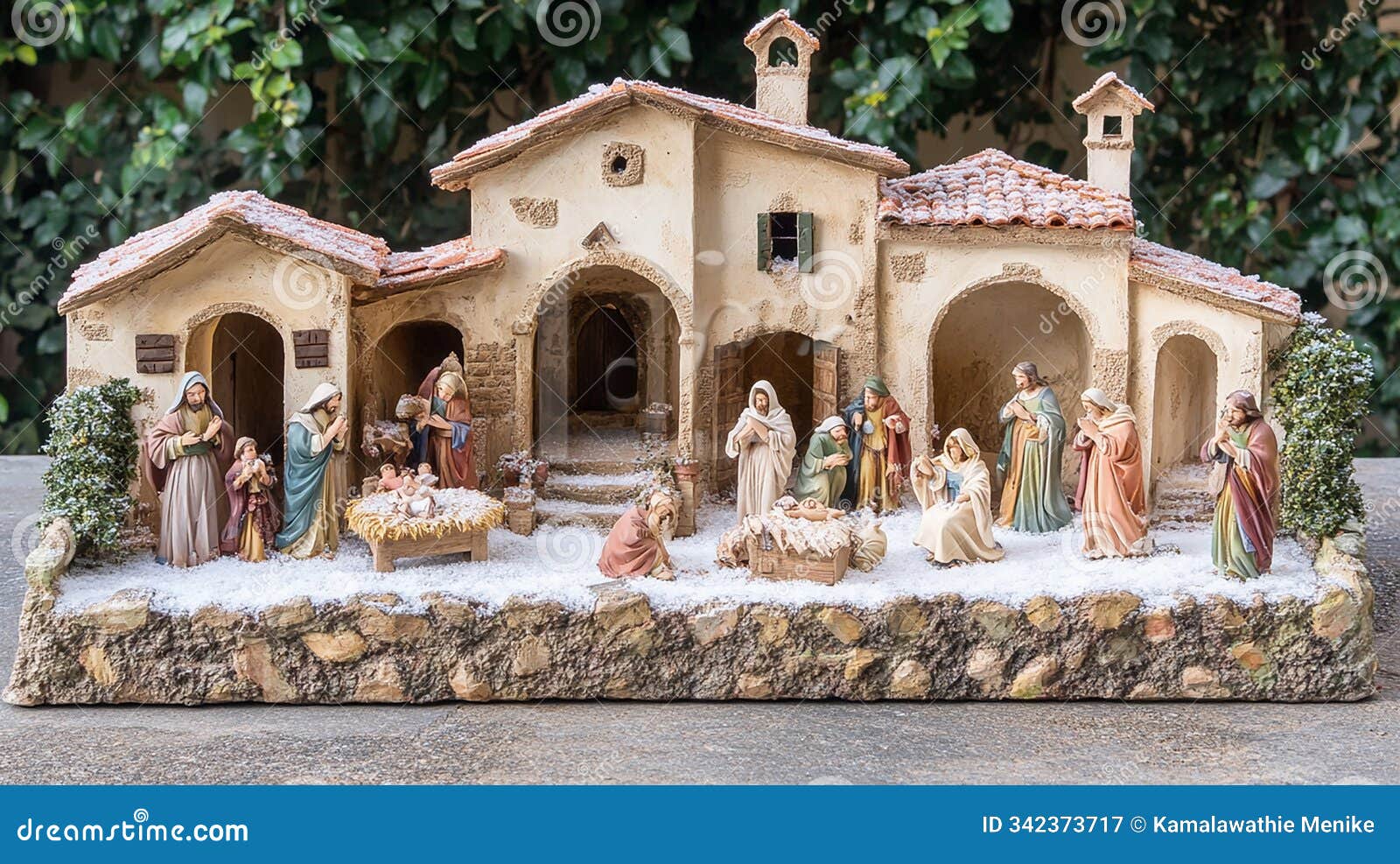 "Traditional Nativity Scene in Snow-Covered Setting" Stock Illustration ...