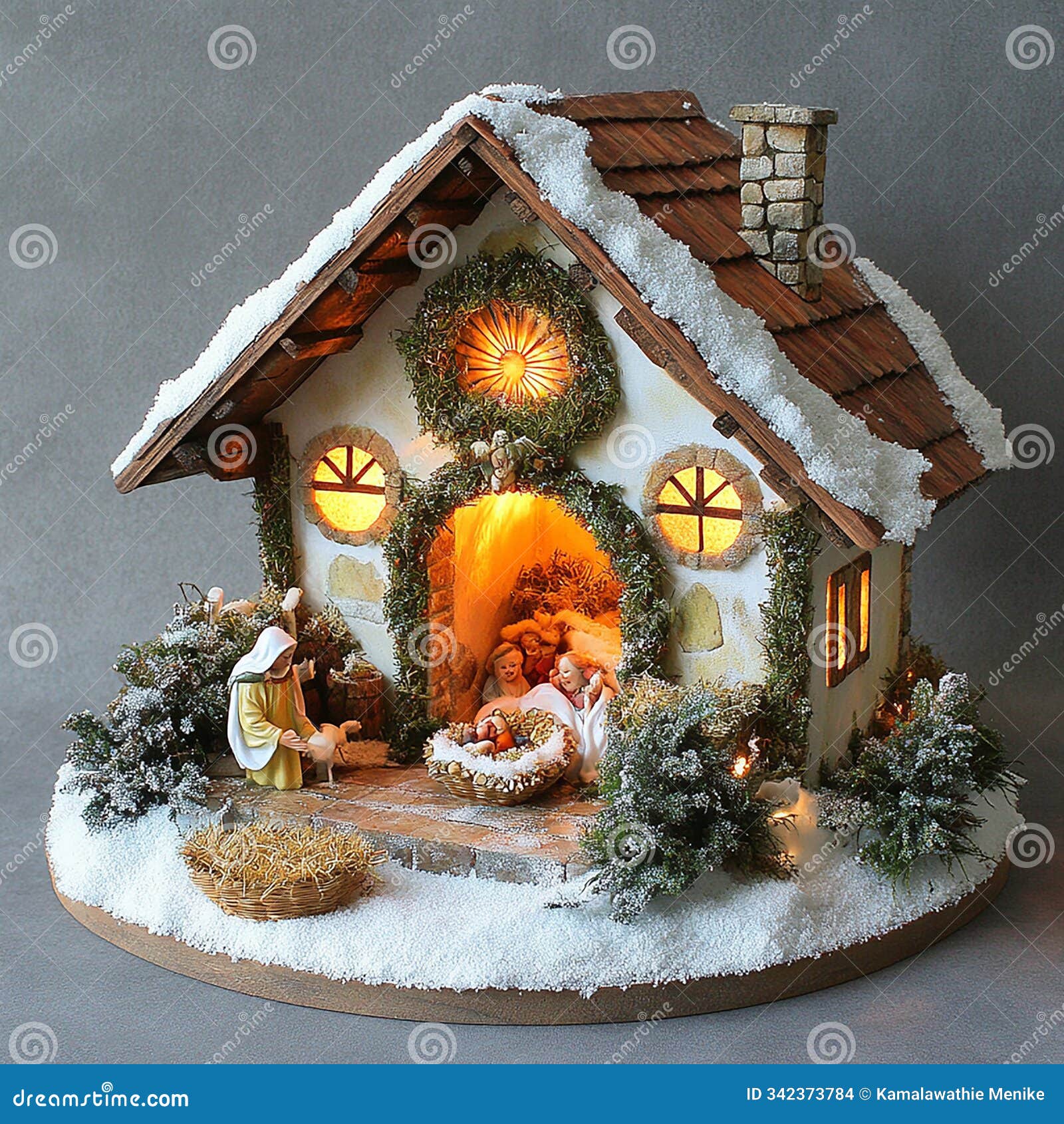 "Traditional Nativity Scene in Snow-Covered Setting" Stock Illustration ...
