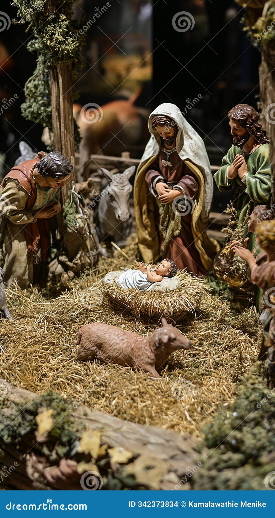 "Traditional Nativity Scene in Snow-Covered Setting" Stock Illustration ...