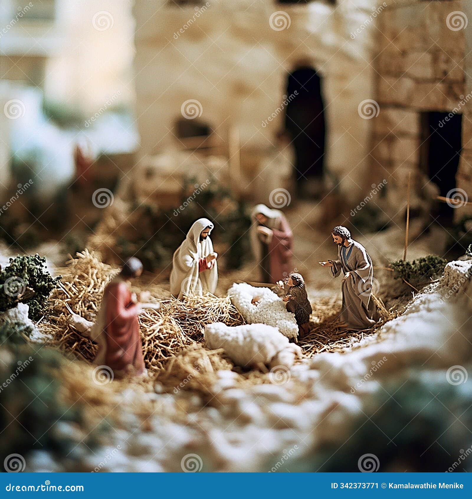 "Traditional Nativity Scene in Snow-Covered Setting" Stock Illustration ...