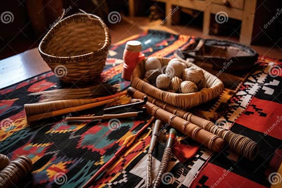 Traditional Navajo Weaving Tools on a Table Stock Illustration ...