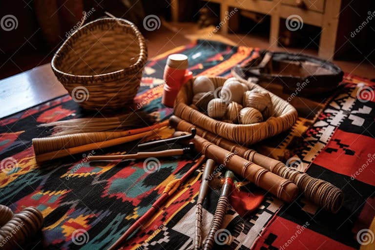 Traditional Navajo Weaving Tools on a Table Stock Illustration ...