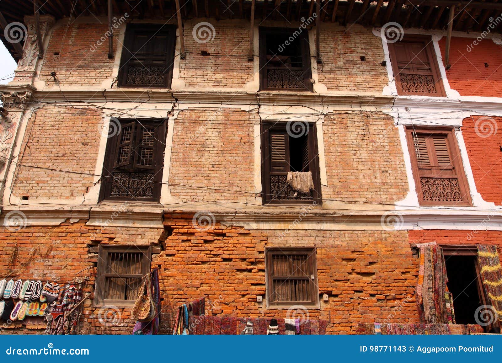 The Traditional Nepal House with a Brick Wall Stock Image - Image of ...