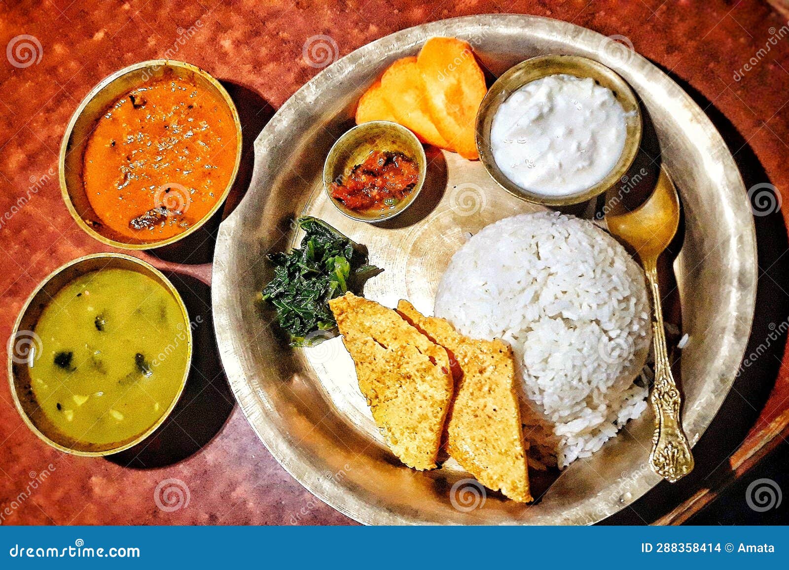 Nepali Thali Meal Set With Curry Mutton Royalty-Free Stock Photo ...