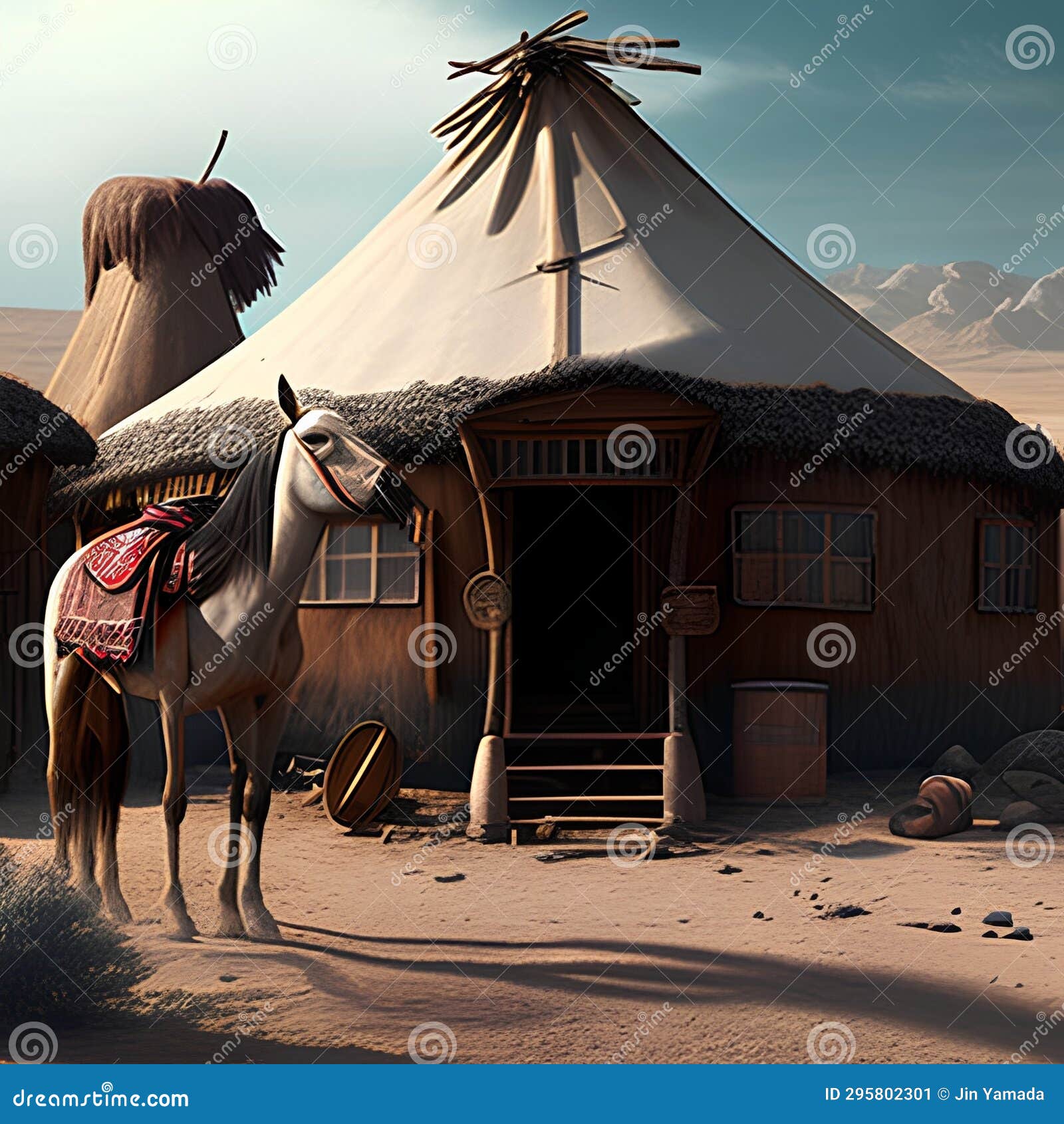 Traditional Nomad House in the Desert. 3d Render Illustration Stock ...