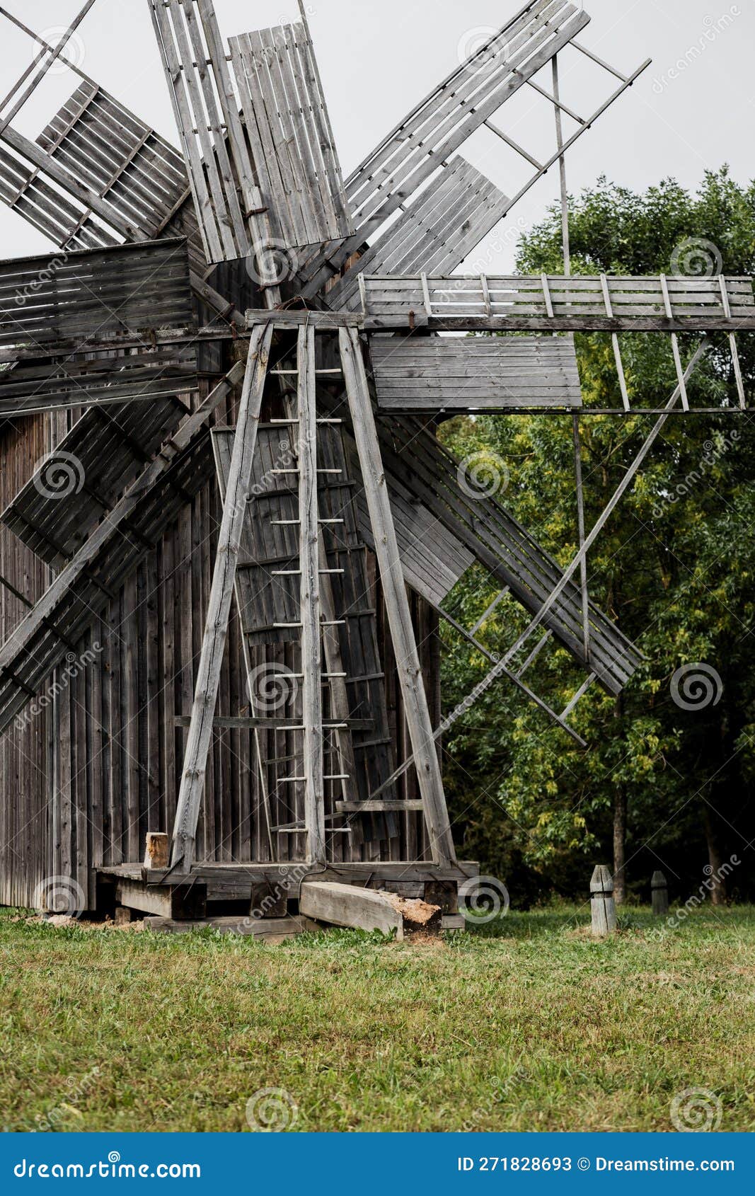 Traditional Old Wooden Windmill Stock Image - Image of european, field ...