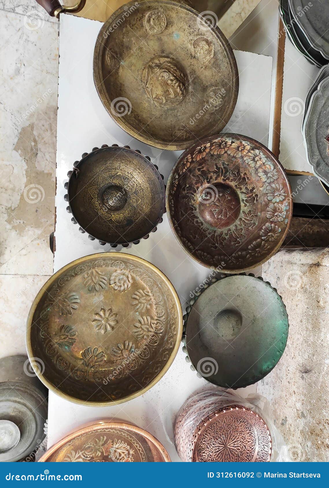 Traditional Oriental Arabic Metal Plates with Decorative Pattern on the ...