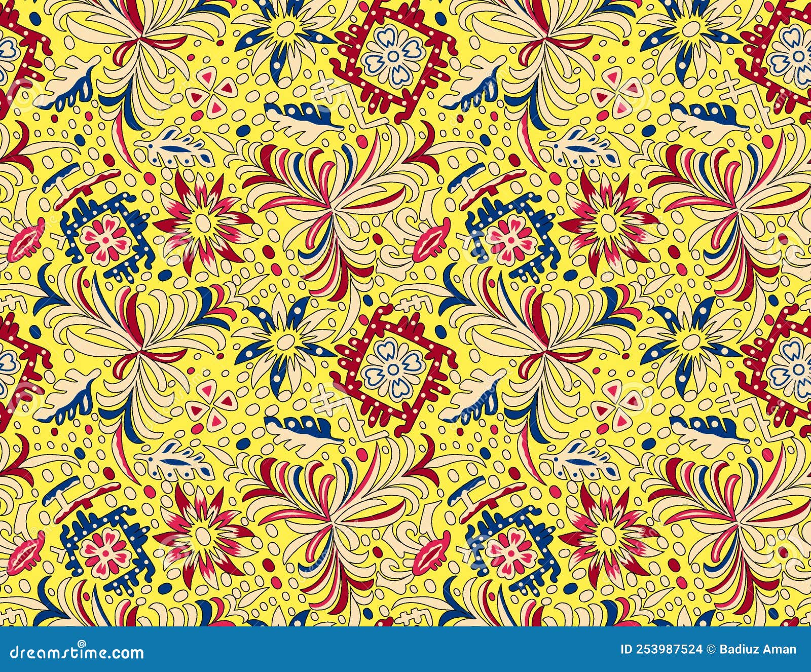 Traditional Outline Design Seamless Pattern Stock Illustration ...