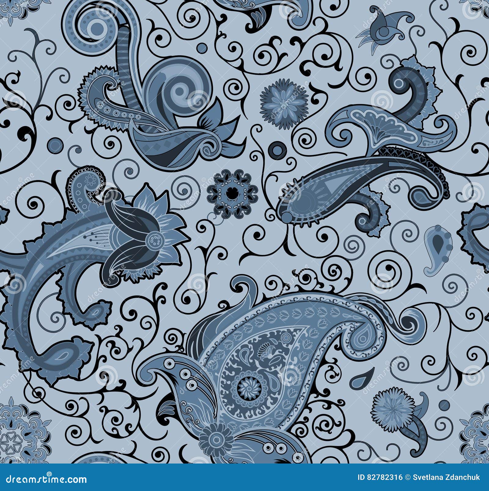 Traditional Paisley Flower Illustration Seamless Pattern Stock ...