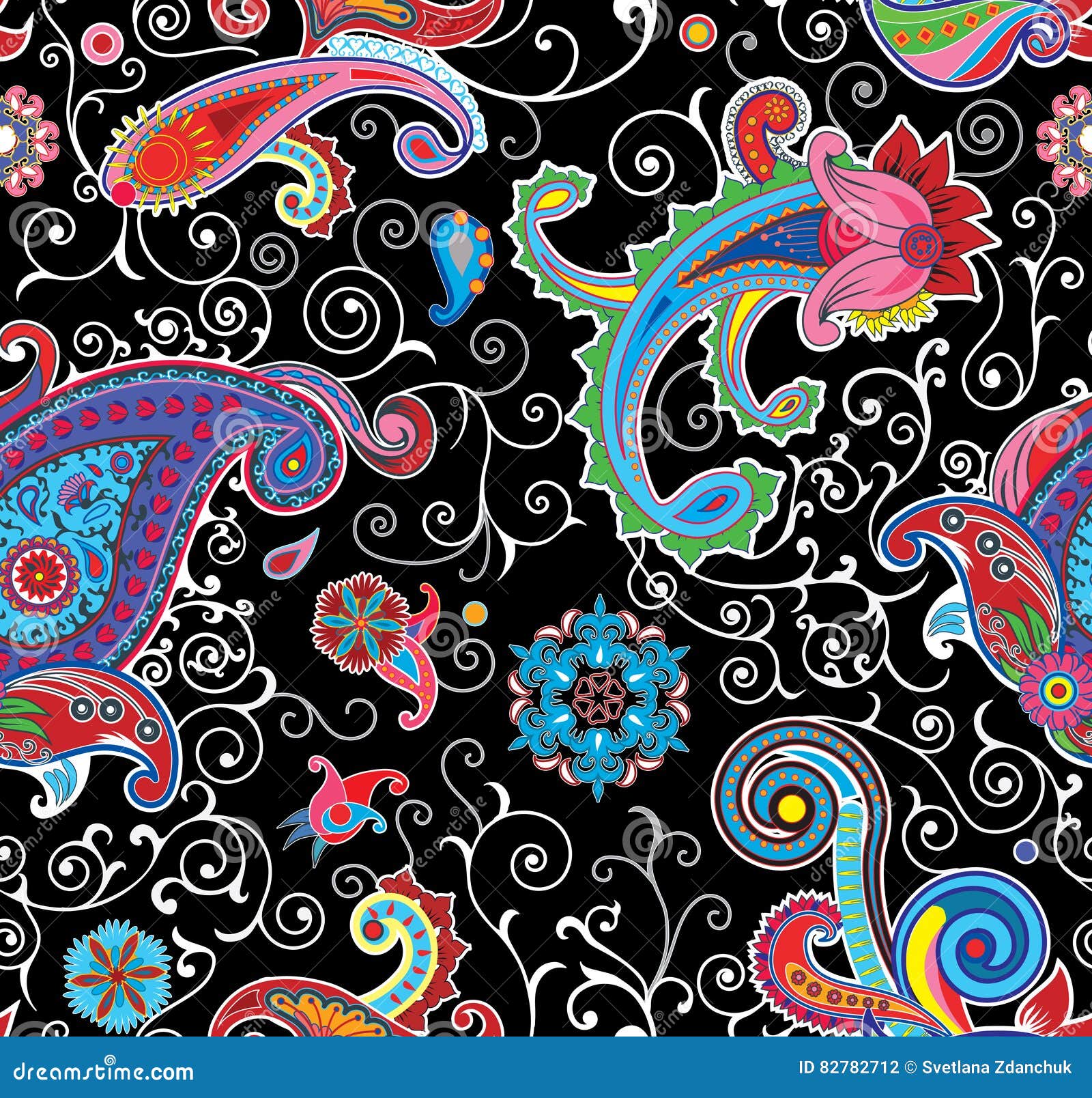 Traditional Paisley Flower Illustration Seamless Pattern Stock ...