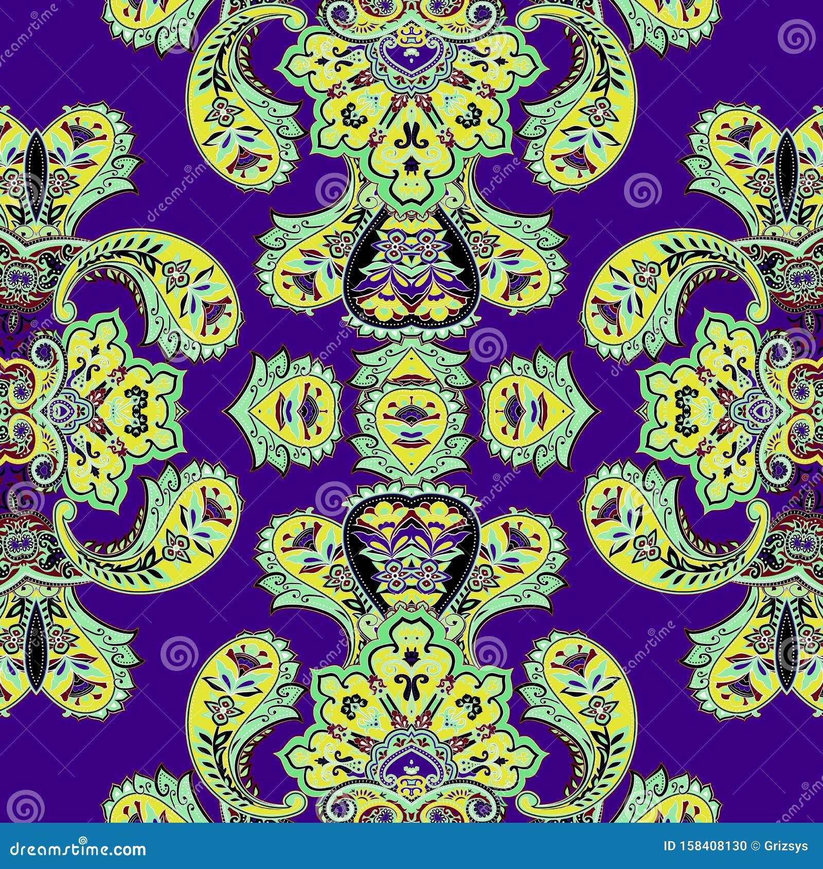 Traditional Paisley Pattern Stock Illustration - Illustration of damask ...