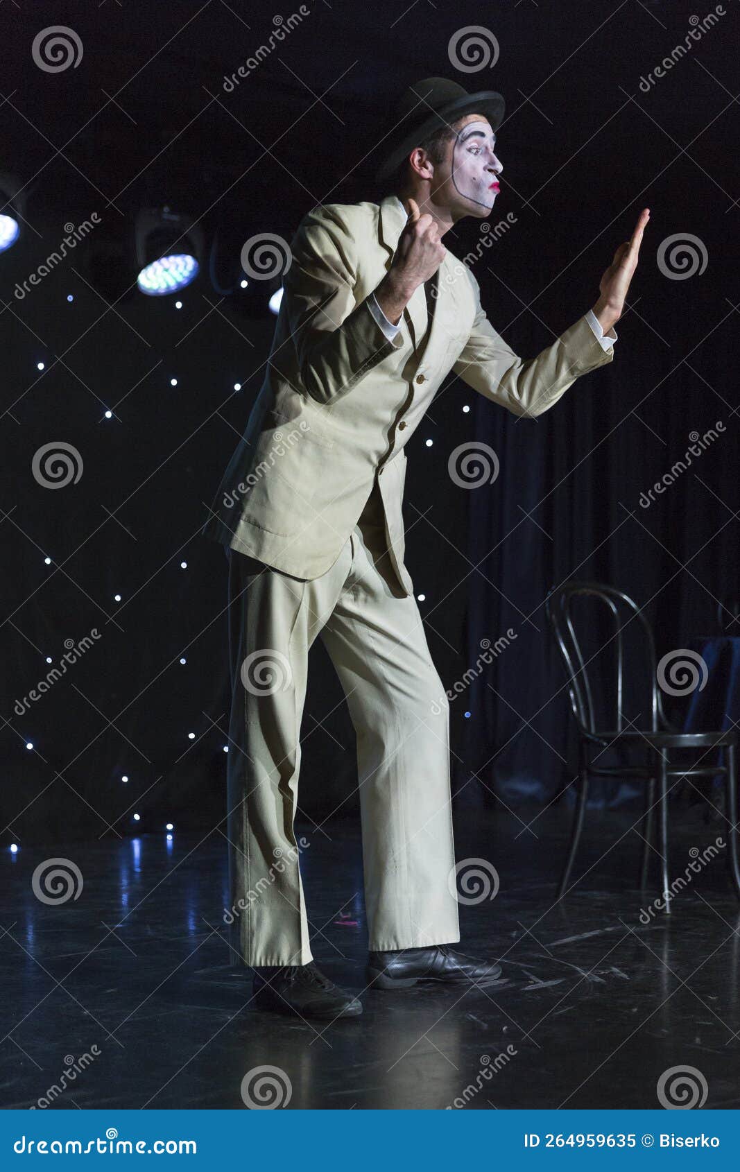 Pantomime Performer with Painted Face Stock Image - Image of covered ...