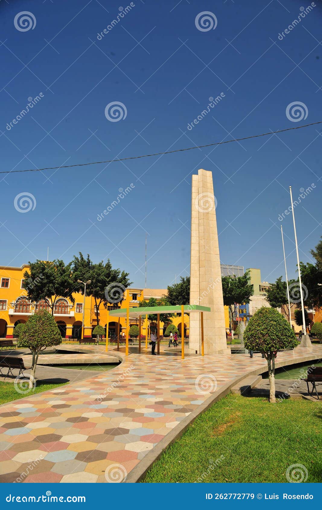 Traditional Parade Ground with a Monument and Water Fountain Stock ...