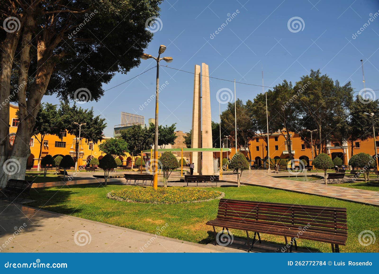 Traditional Parade Ground with a Monument and Water Fountain Stock ...