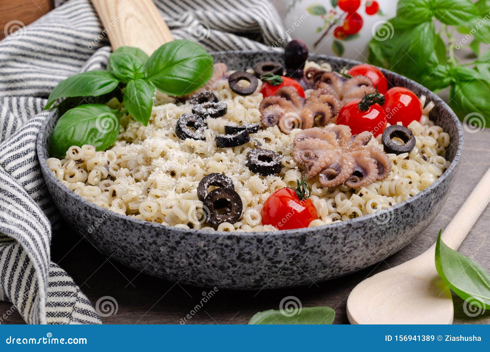 Traditional Pasta with Octopus Stock Image - Image of closeup, parmesan ...