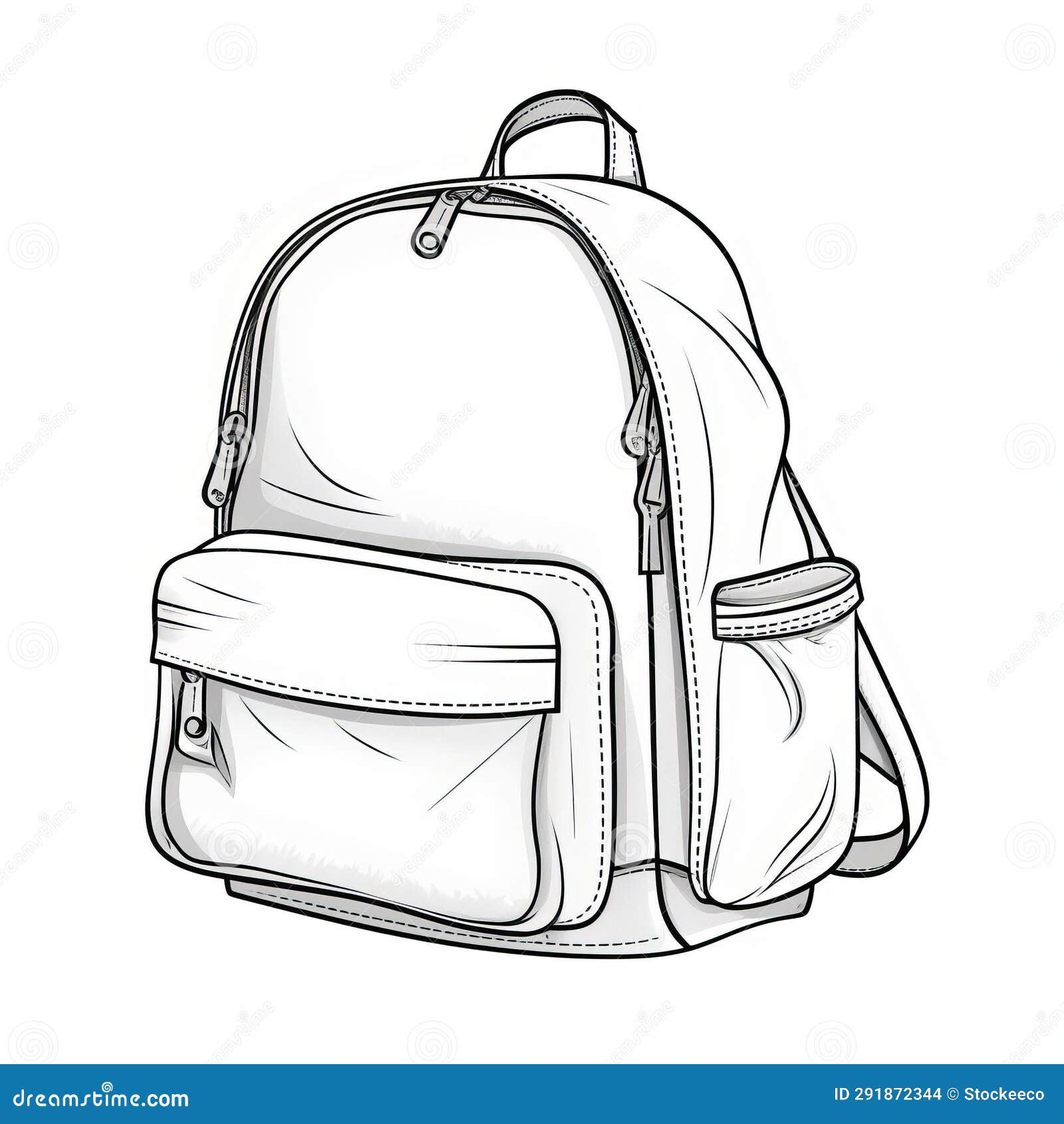Traditional Pencil Drawing of Zippered Backpack with Contoured Shading ...