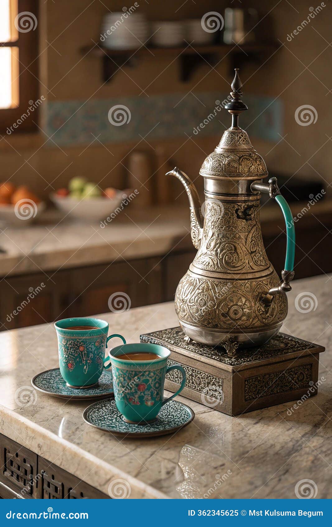 Traditional Persian Tea Maker with Ornate Patterns and Warm Cinematic ...
